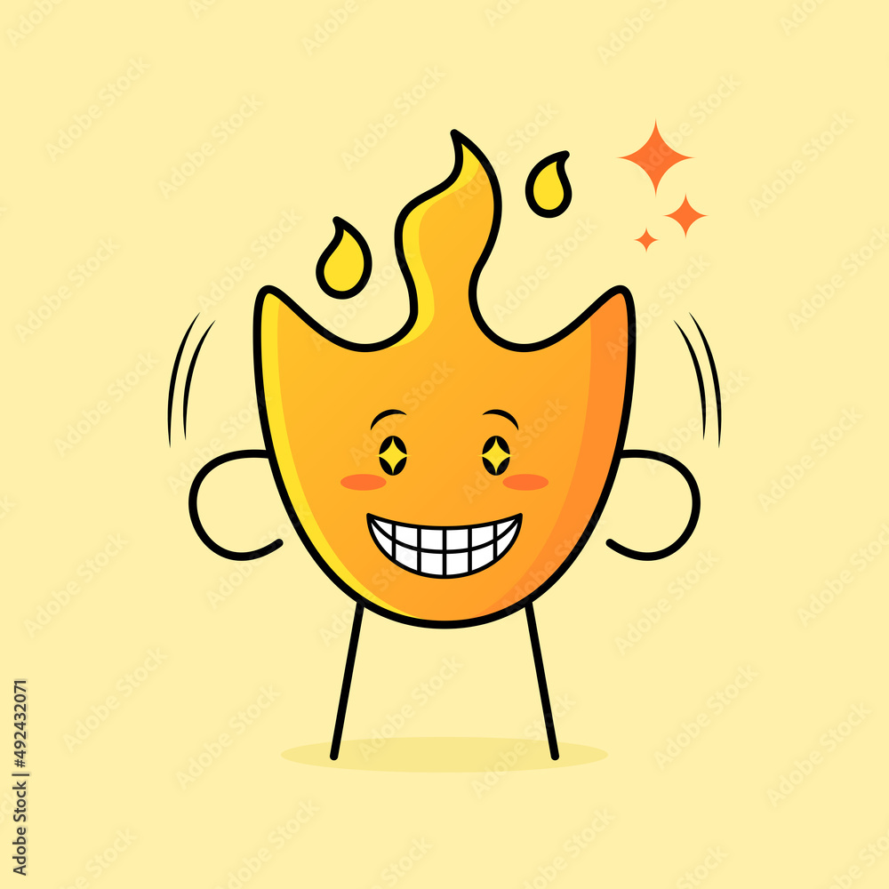 cute fire cartoon with sparkling eyes, smile and happy expression ...