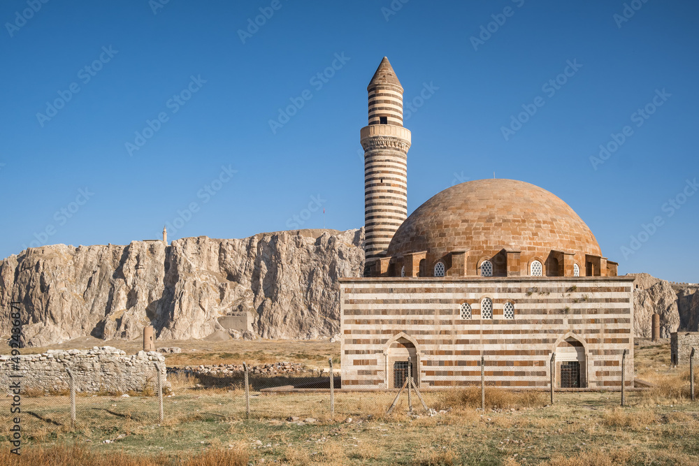 Kaya Celebi Cami mosque with Van Castle at background in Van city ...