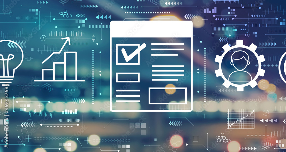 Foto de Project management theme with blurred city abstract lights ...