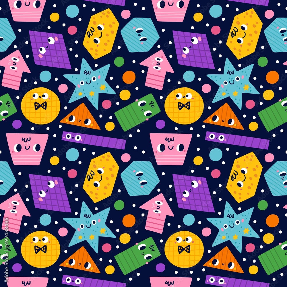Seamless geometric shapes emotions. Funny basic figures characters ...