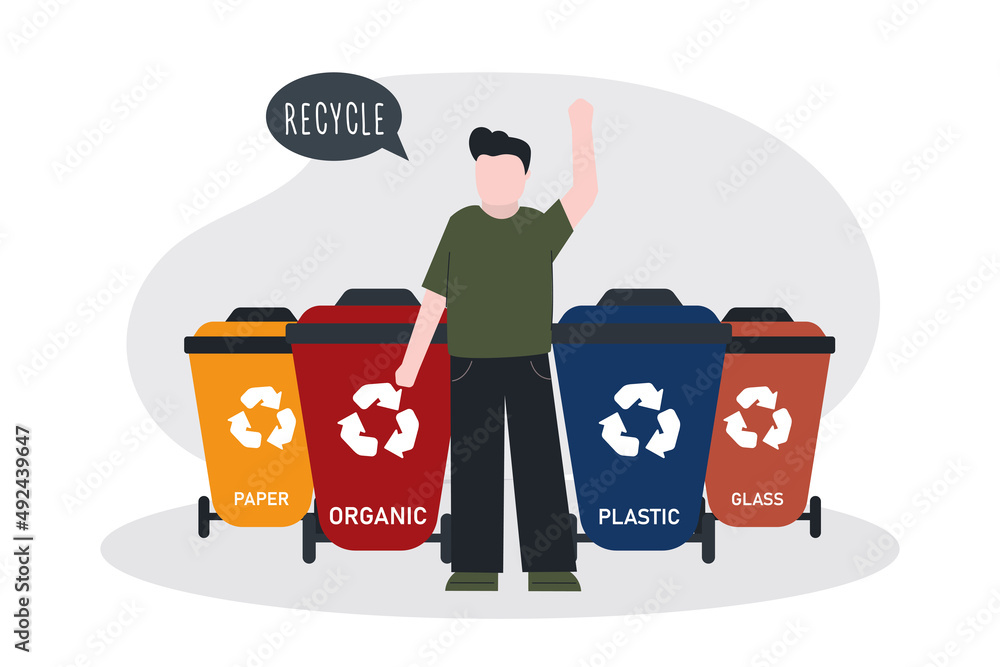 Cartoon boy promote everyone to separate and recycle garbage ...