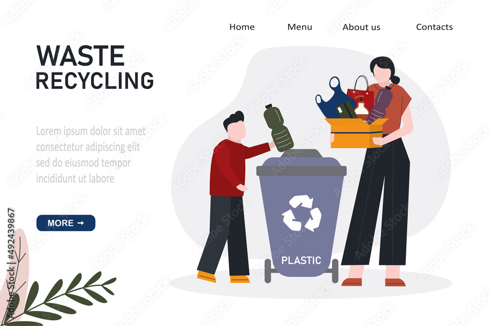 Cartoon people sorting and throwing garbage in can. Recycling and sort ...