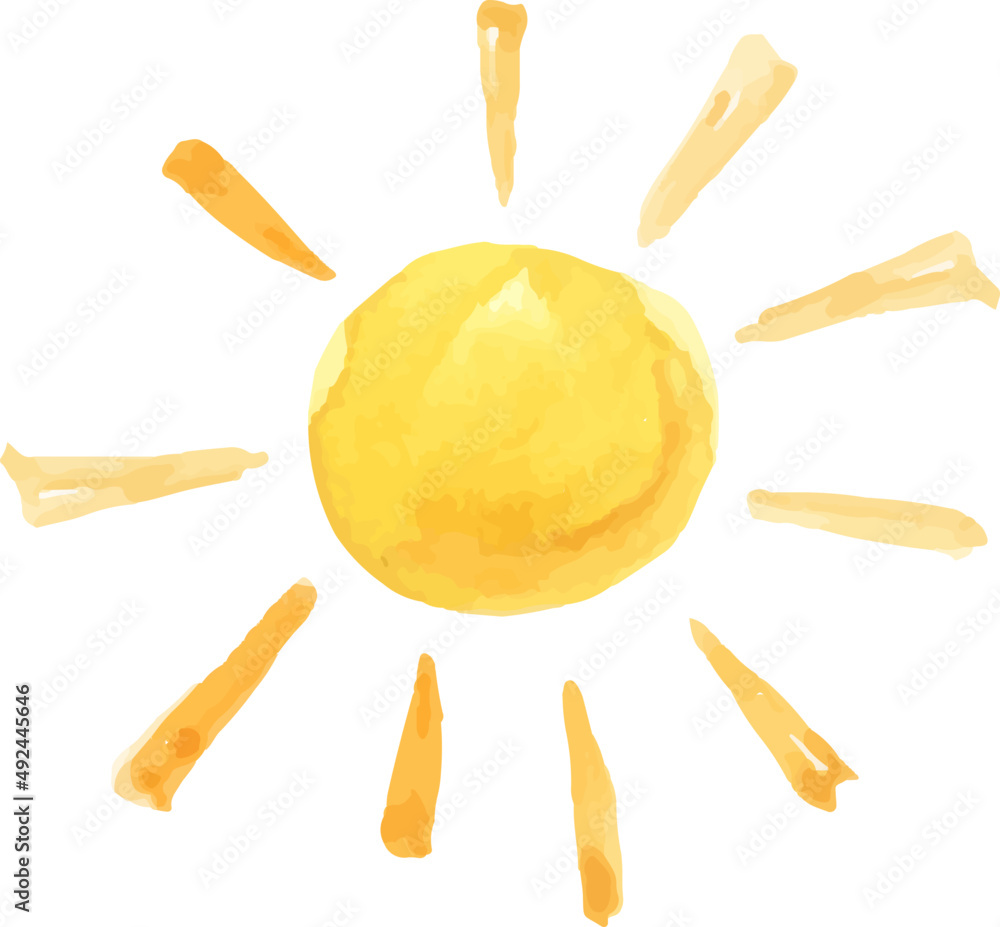 Watercolor sun illustration , weather heat sign Stock Vector | Adobe Stock