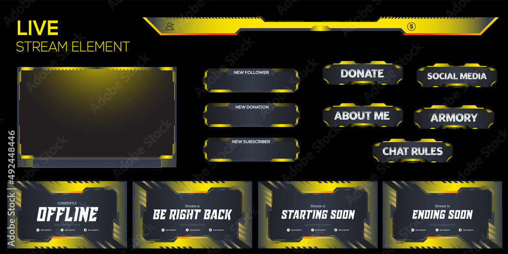 Yellow Cyberpunk Gradient Live Stream Gaming facecam, overlay, alert ...