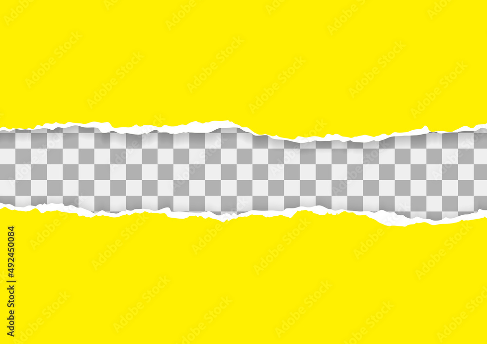 Torn cardboard. Realistic, torn, ripped strip of yellow paper with a ...