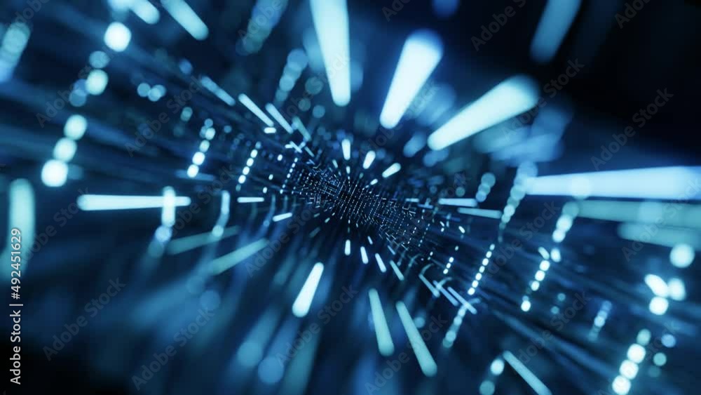 Fly through mirror designs form tunnel technology cyberspace with neon ...