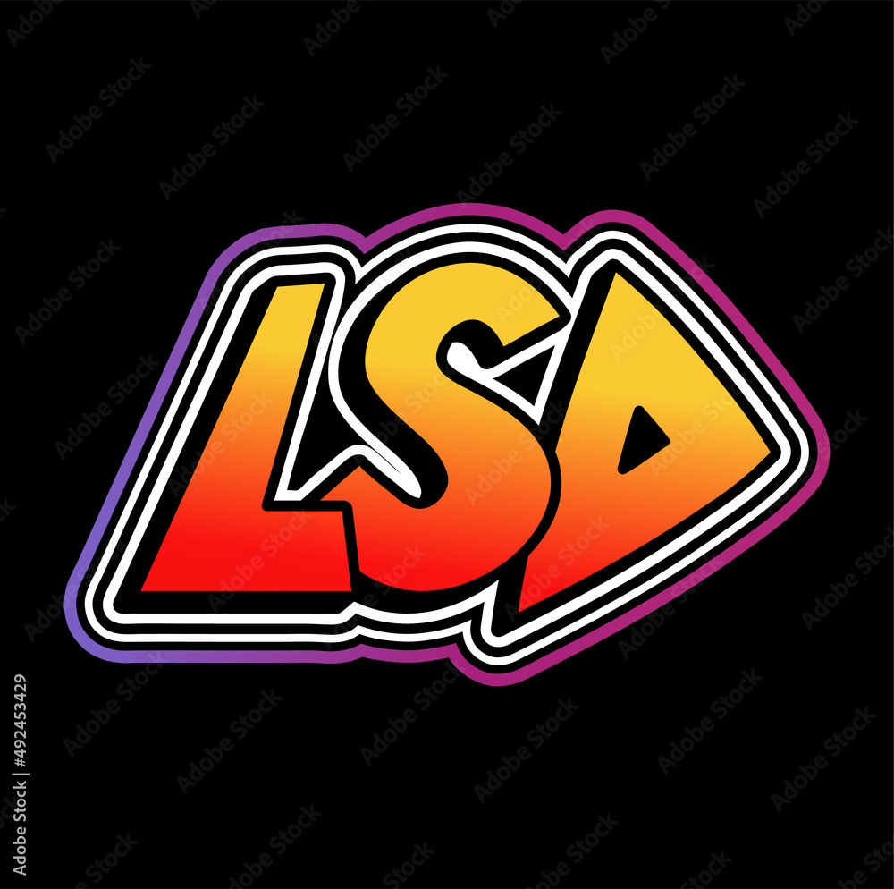 LSD word,trippy psychedelic graffiti style letters.Vector hand drawn ...