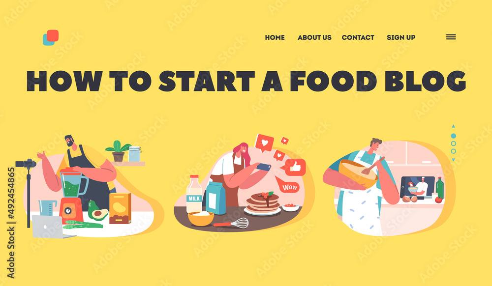 How to Start a Food Blog Landing Page Template. Blogger Characters ...