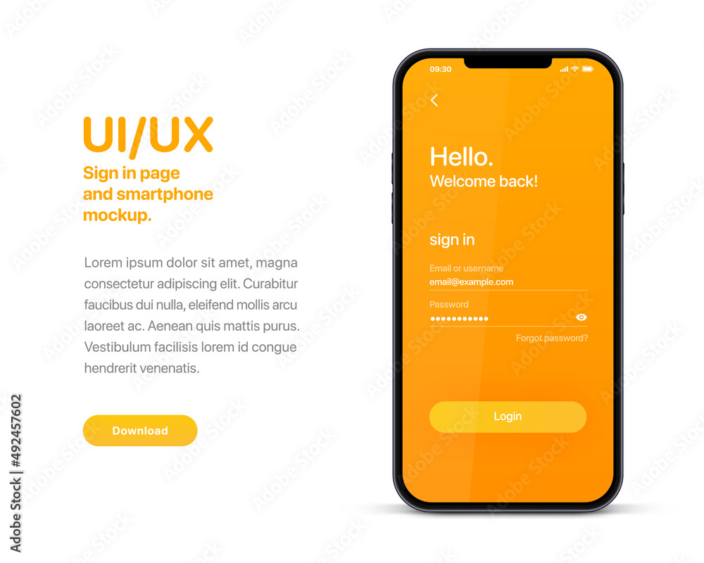 Sign in and login page template orange gradient background for app ...
