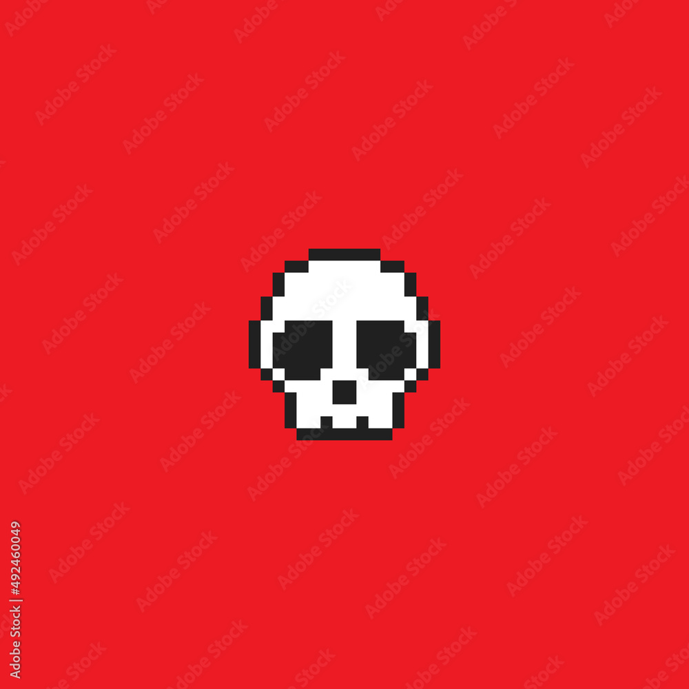 Vector Pixel Illustration. White Skull on Red Background. 8 bit skull ...