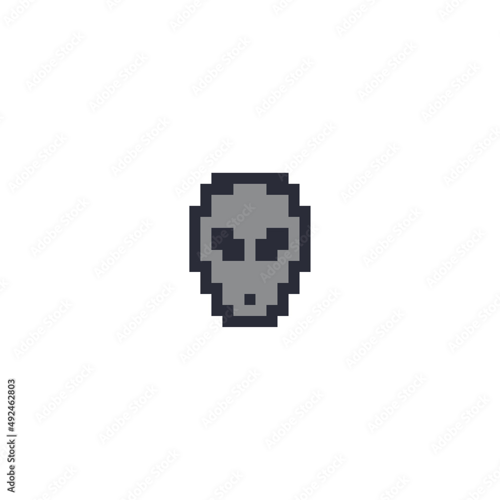 Pixel art green and gray cartoon alien character. 8 bit pixel alien ...