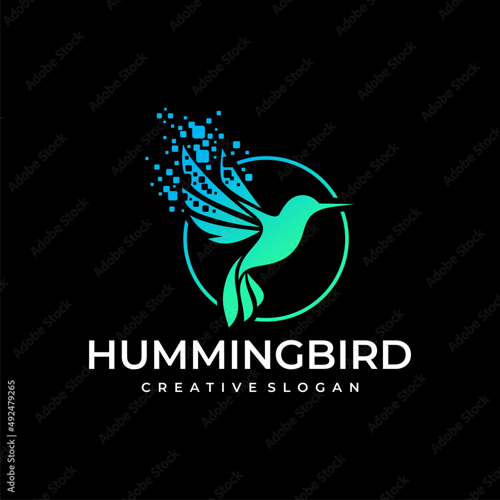 Hummingbird tech logo, digital bird logo template Stock Vector | Adobe ...