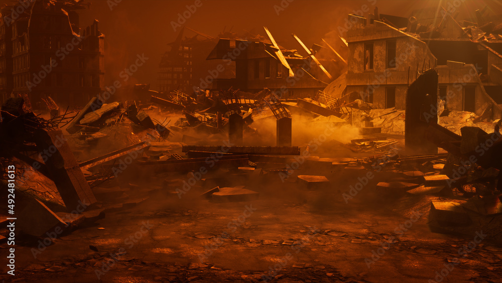 Bombed Structures form a Destroyed City environment. Warfare concept ...