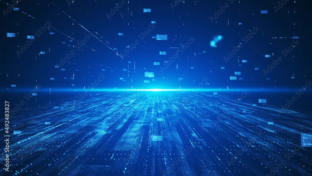 Blue technology background, network data traversal, Internet digital ...