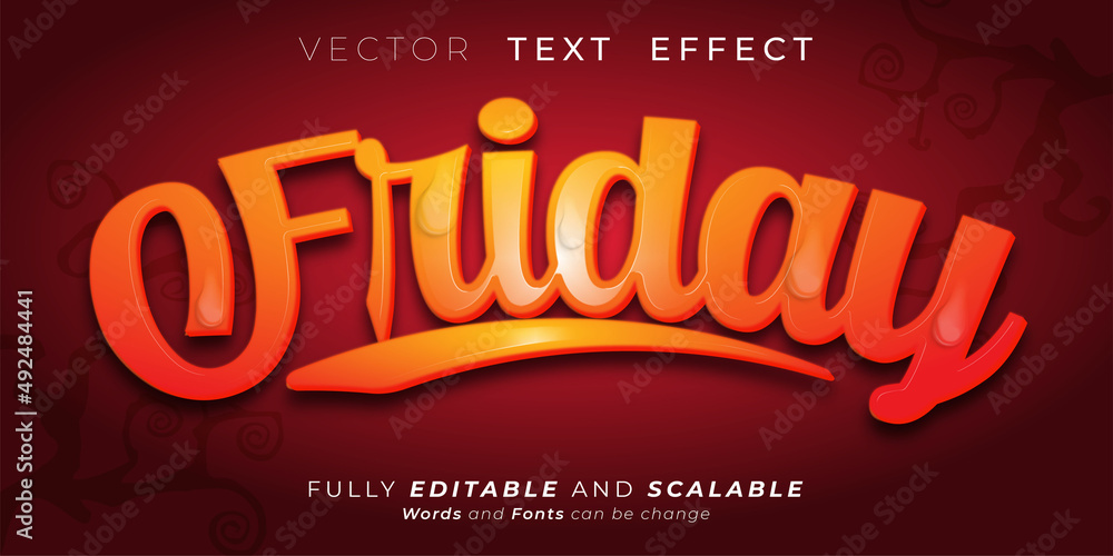Friday Text effect, Editable 3d text style Stock Vector | Adobe Stock