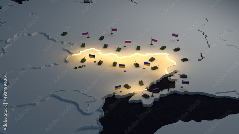 The political map of Ukraine, the war with Russia, the border of ...