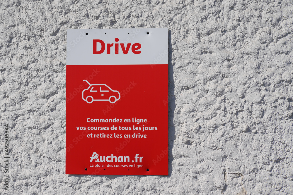 Auchan drive text on facades supermarket hypermarket logo sign brand ...