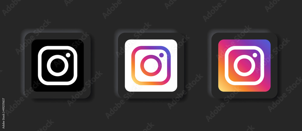 instagram logo icon in gradient square button and black neumorphism ...
