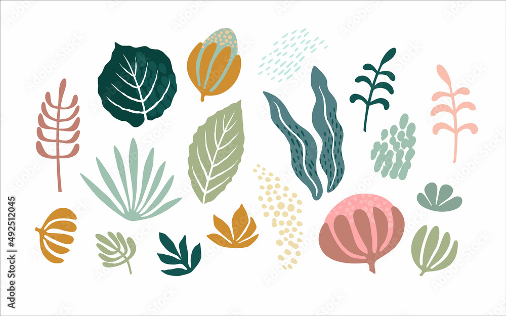 Vector illustrations of abstract flowers and leaves. Clipart, isolated ...