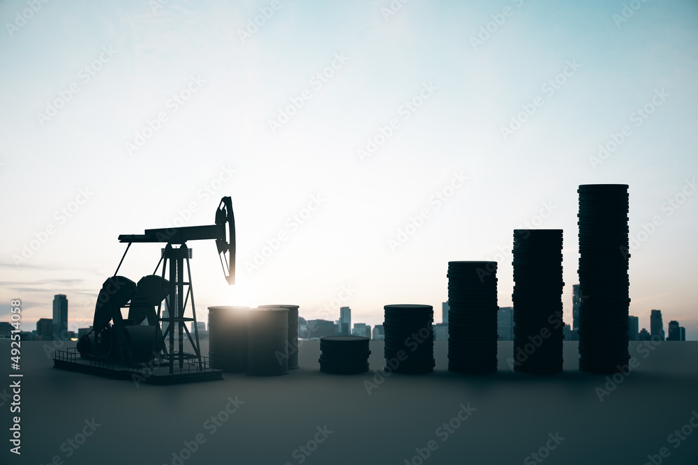 Growing backlit oil price chart on sky background with mock up place ...