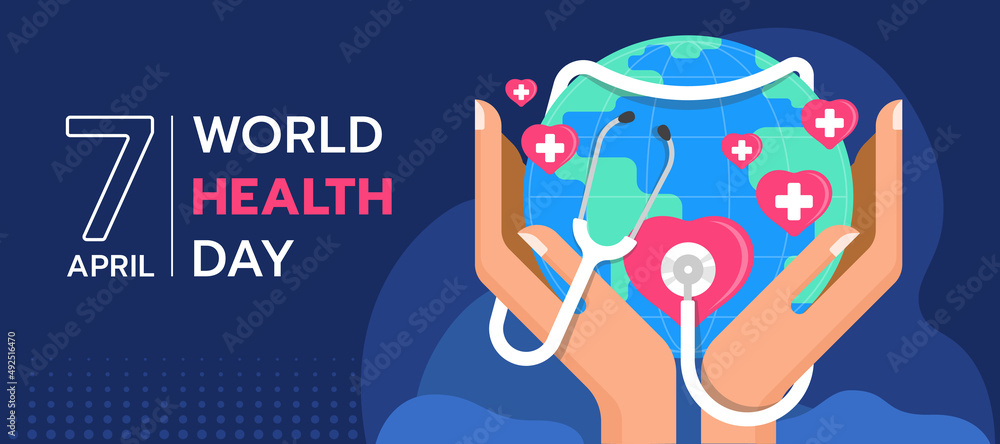 world health day - hand hold globle world with stethoscope rolling and ...