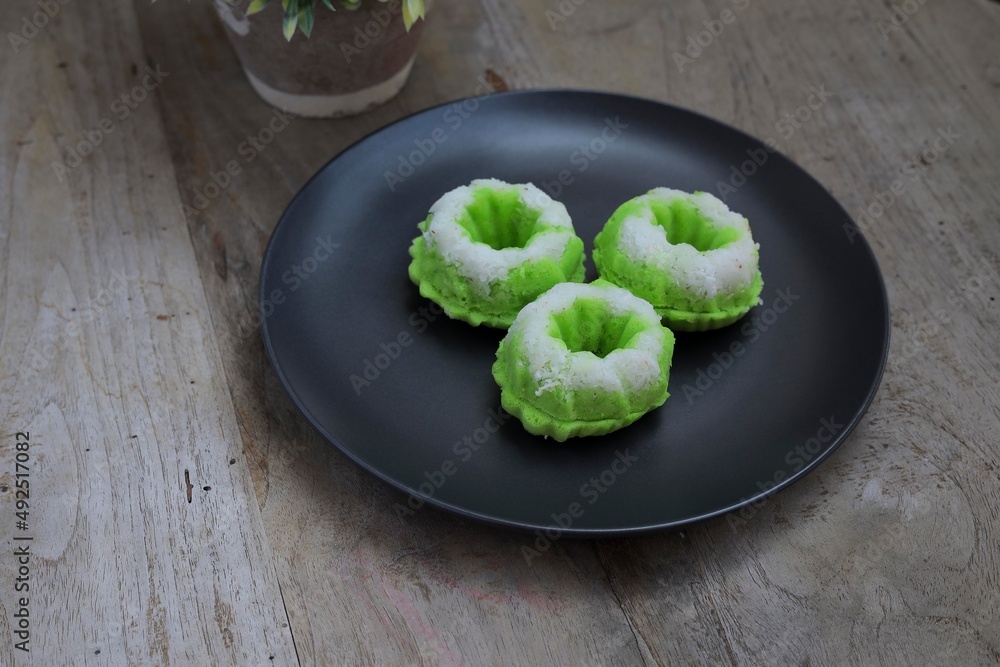 Puteri Ayu is a popular Asian "kuih" with green in color and white ...
