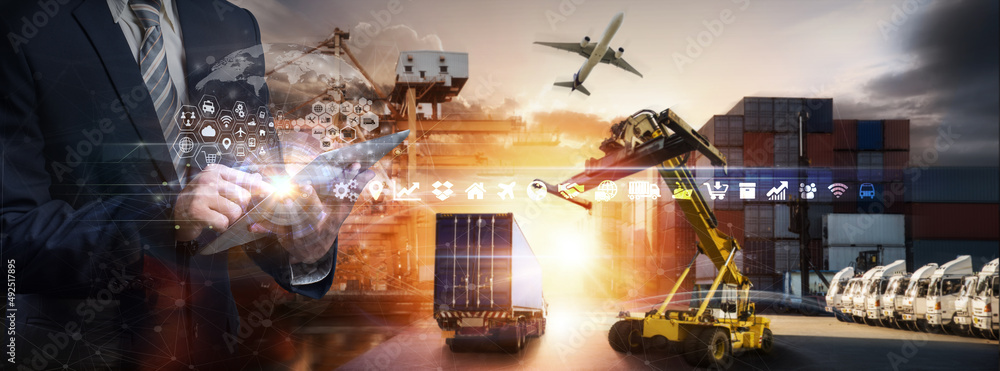 Smart Global Logistics international delivery concept, World map with ...