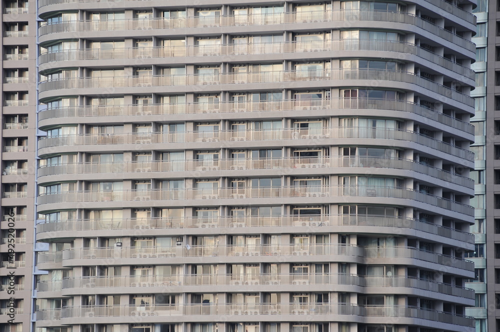 Geometrical shapes of modern skyscraper apartment of flats with regular ...