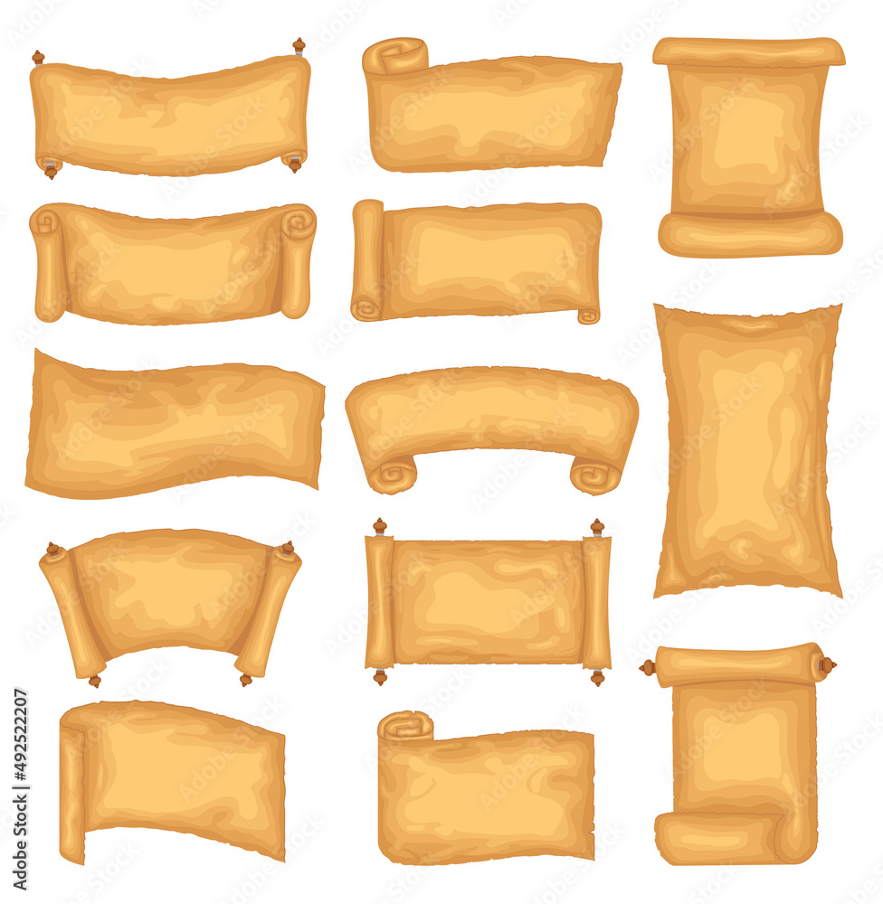 Old paper scroll and parchment cartoon vector set of blank ancient ...