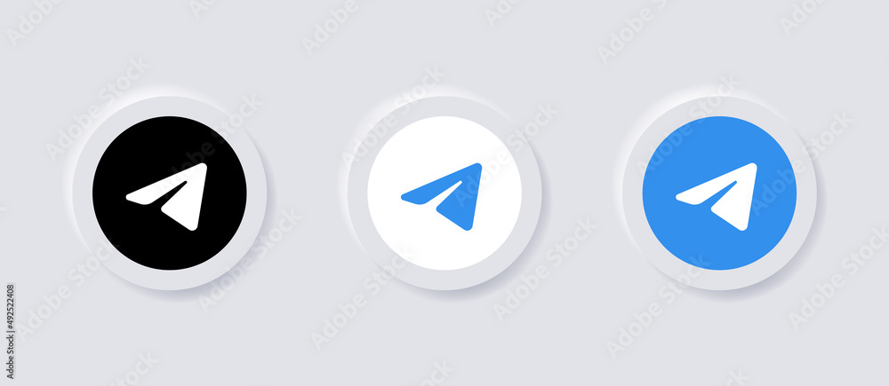 telegram logo icon in blue circle button and white neumorphism buttons ...