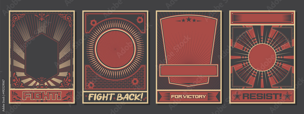 Retro Propaganda Posters Style Background Set, Black Red White ...