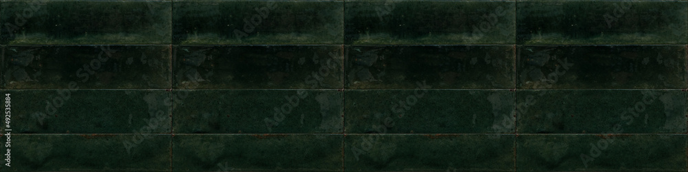 Poster Dark green rectangular rustic brick tiles wall or floor texture ...
