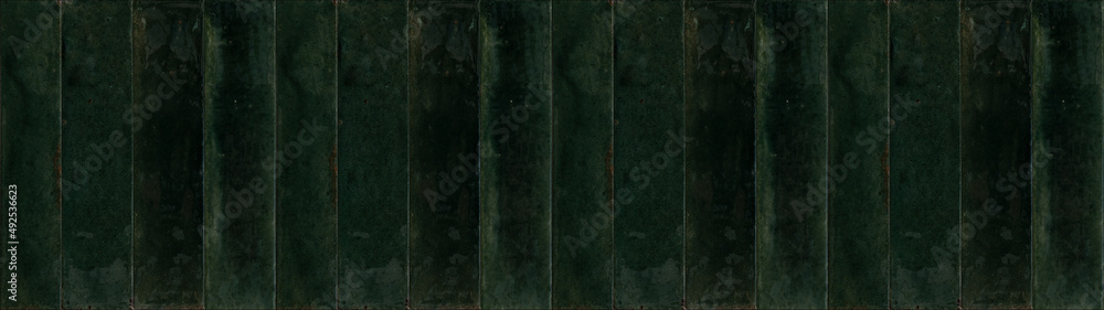 Dark green rectangular rustic brick tiles wall or floor texture wide ...