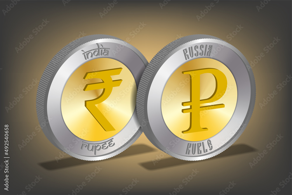 3d bimetallic volumetric coins of the Indian Rupee and Russian Ruble ...