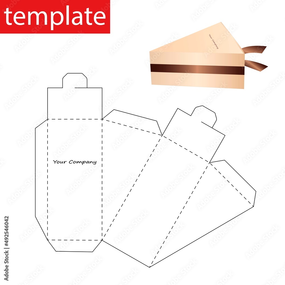 Packaging for food or gifts. Retail triangular box for cake or pie. A ...