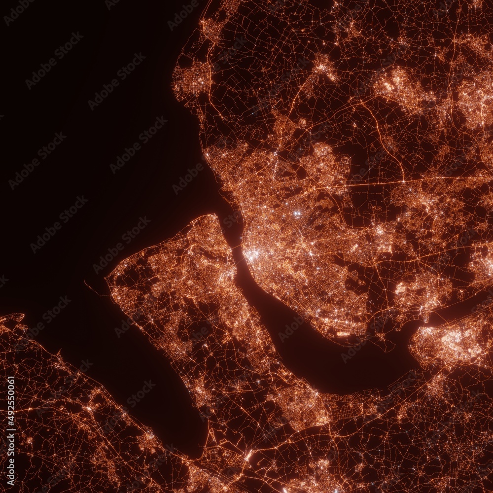 Liverpool city lights map, top view from space. Aerial view on night ...