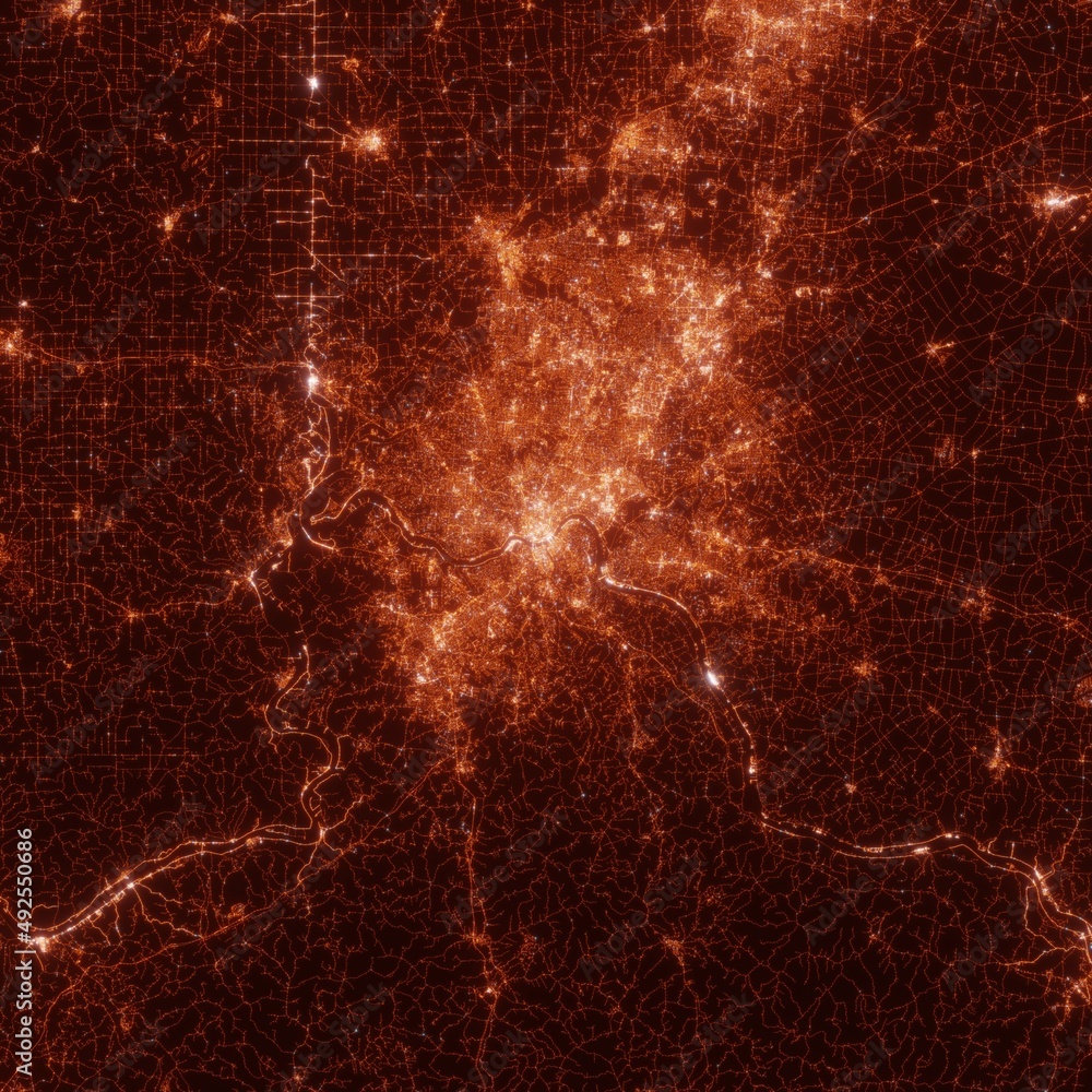 Cincinnati city lights map, top view from space. Aerial view on night ...