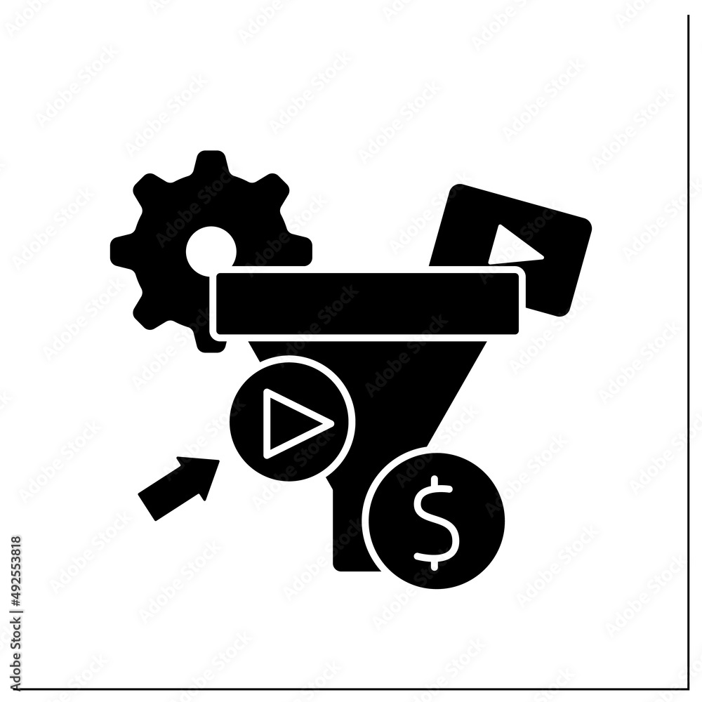 Funnel glyph icon.Content marketing funnel.Tool designed to attract ...