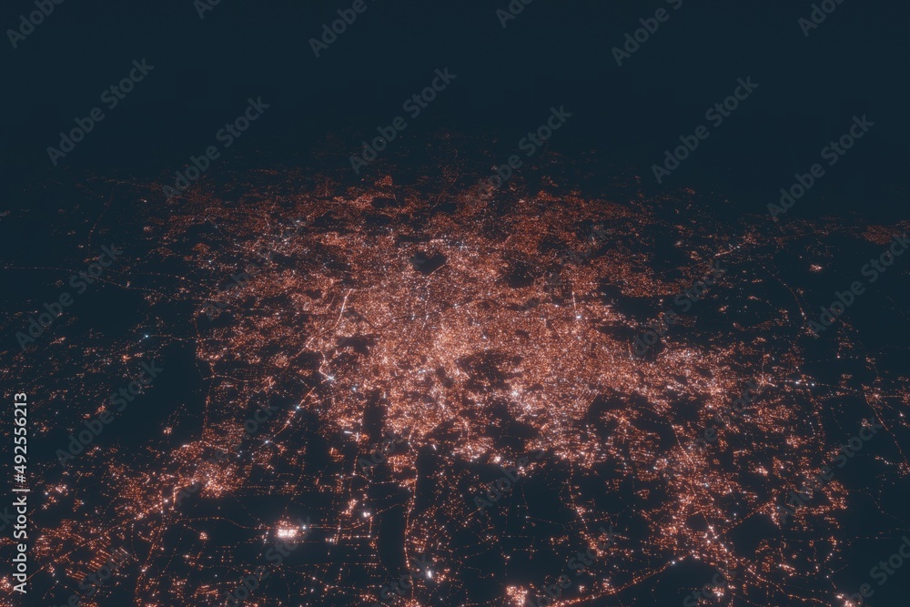 Hyderabad aerial view at night. Top view on modern city with street ...