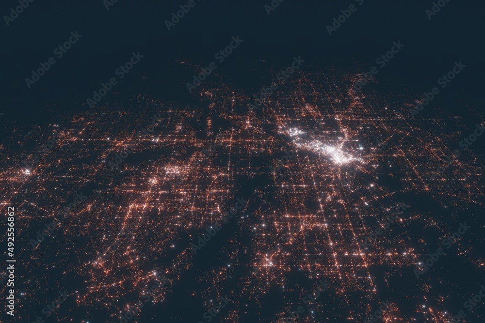 Dallas and Fort Worth aerial view at night. Top view on modern city ...