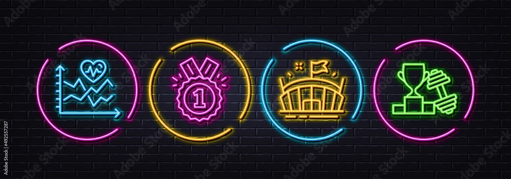 Cardio training, Arena and Approved minimal line icons. Neon laser 3d ...