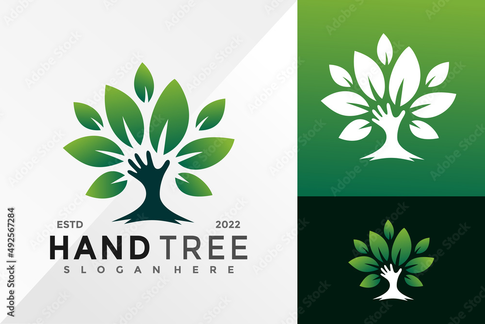 Nature Hand Tree Leaf Logo Design Vector illustration template Stock ...