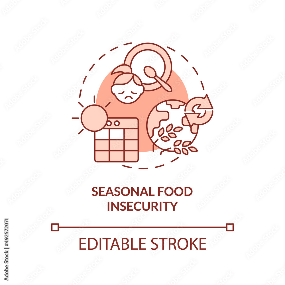 Seasonal food insecurity red concept icon. Types of food insecurity ...