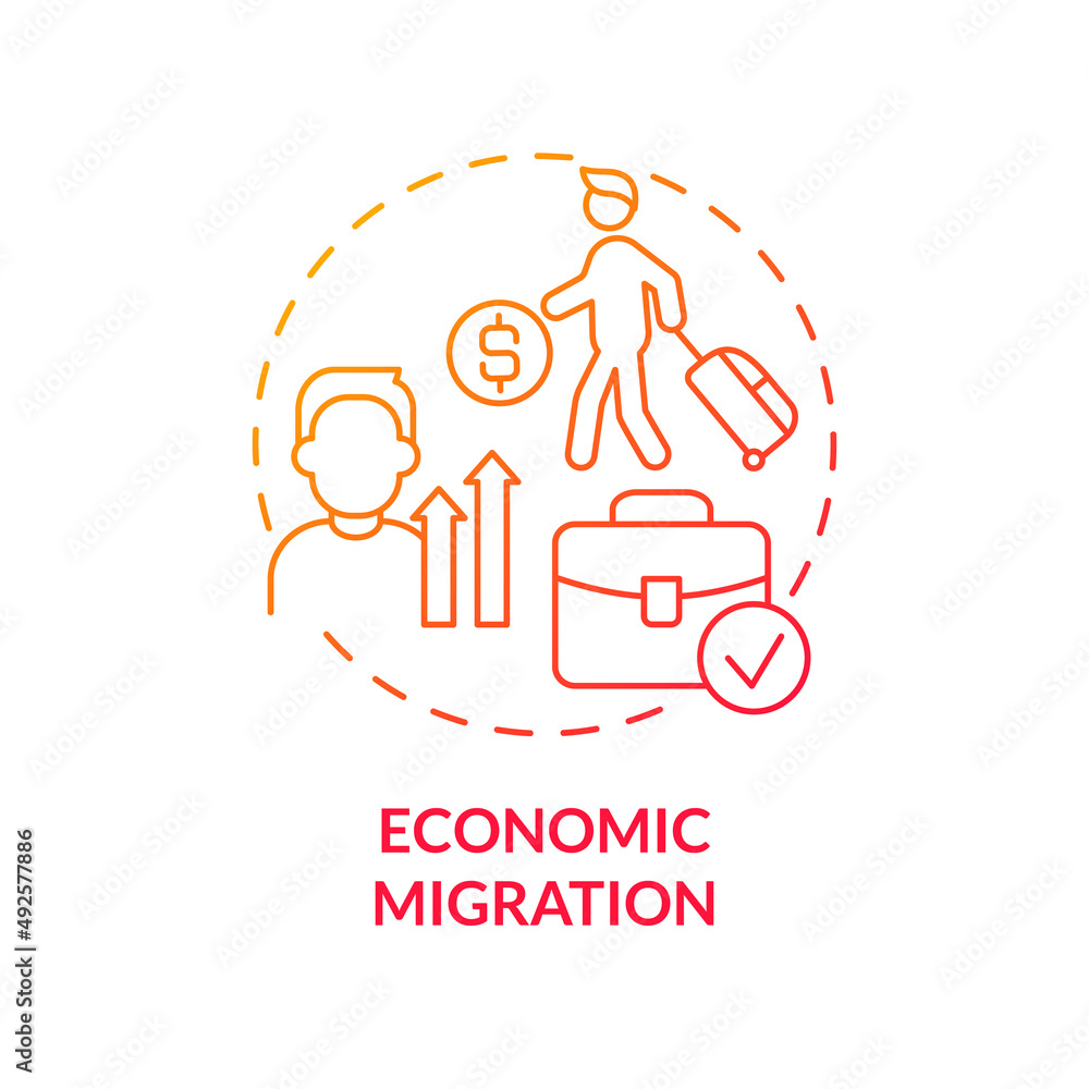 Economic migration red gradient concept icon. Moving to find better ...