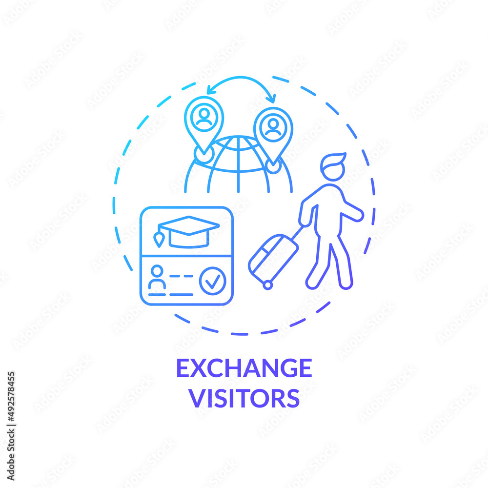 Exchange visitors blue gradient concept icon. Foreign students support ...
