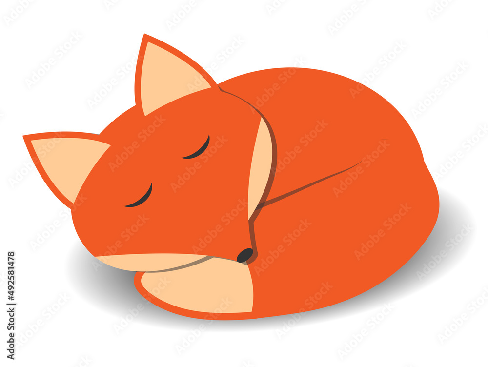 cute curled up sleeping fox, vector illustration Stock Vector | Adobe Stock