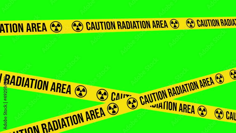Caution Radiation Area Barricade Tape Lines 4K Animation, Green Background for Chroma Key Use ...