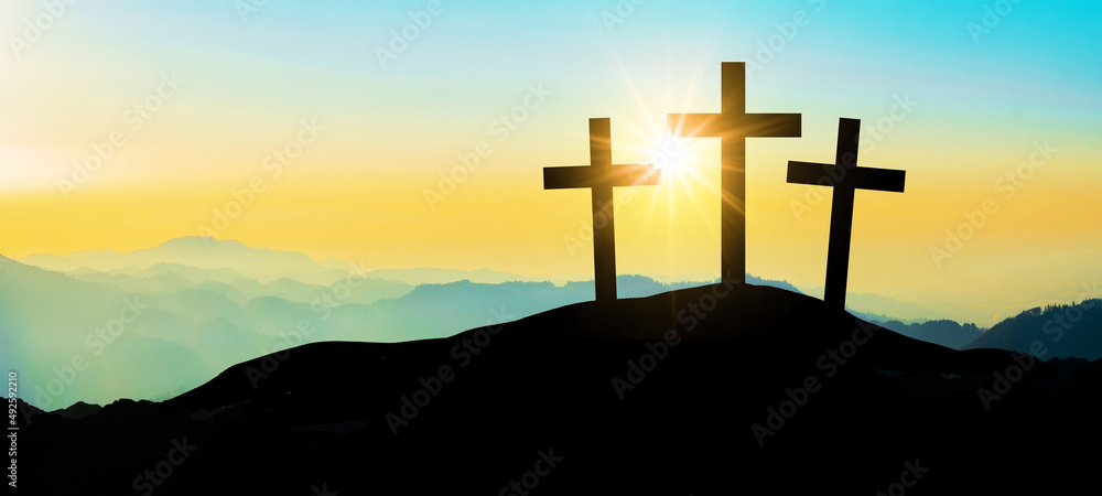 Easter background banner panorama religious greeting card Crucifixion ...