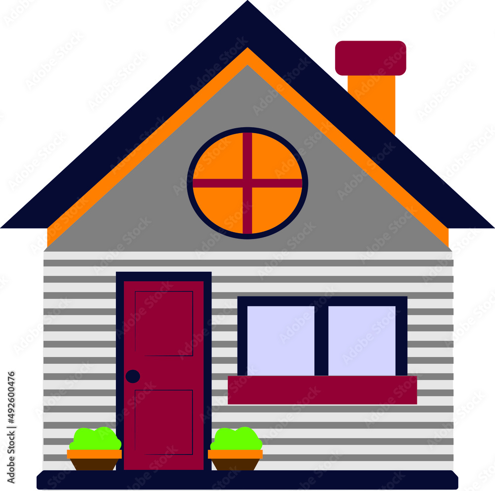 house with a roof windows door green flower pots building architecture ...