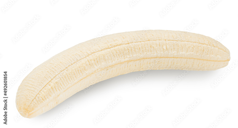 single peeled banana isolated on white. entire image in sharpness ...